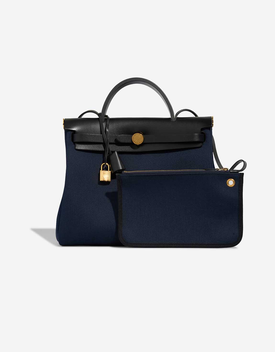 Hermès Herbag 31 Toile / Vache Hunter Bleu Marine / Black | SACLÀB